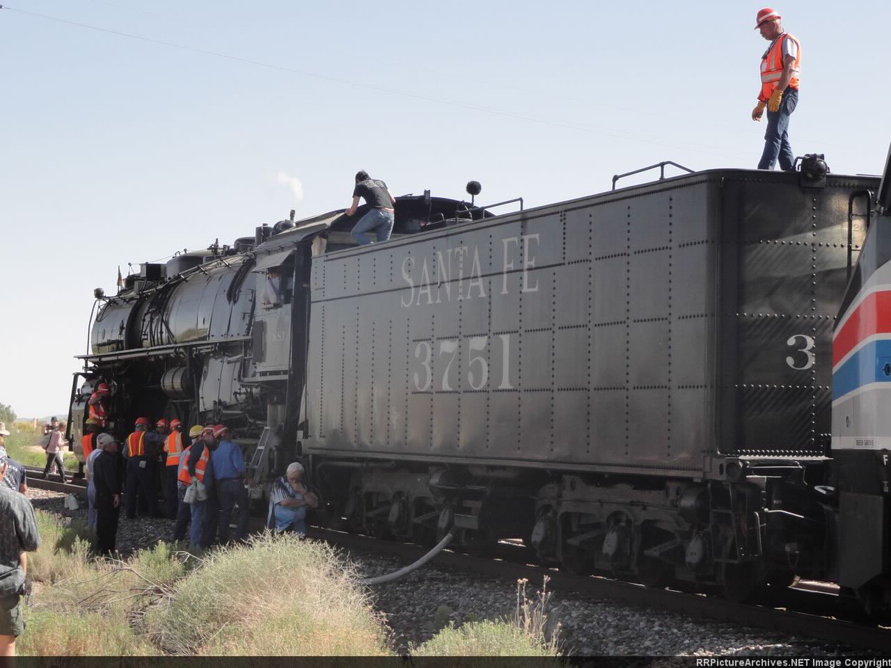 ATSF 3751 getting water